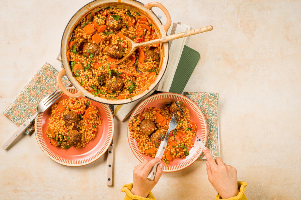 Pearl couscous et boulettes de viande hachée - Recette | little FOOBY