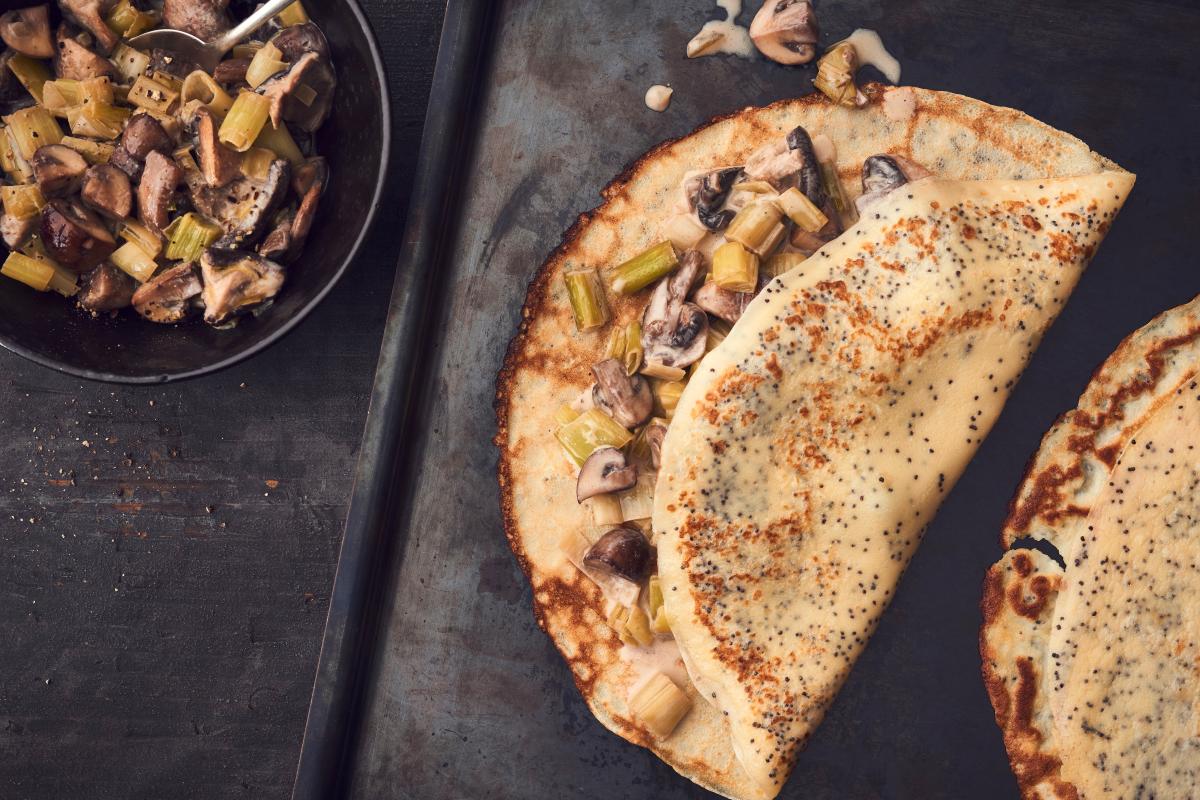 Crêpes au pavot et aux champignons - Recette | fooby.ch
